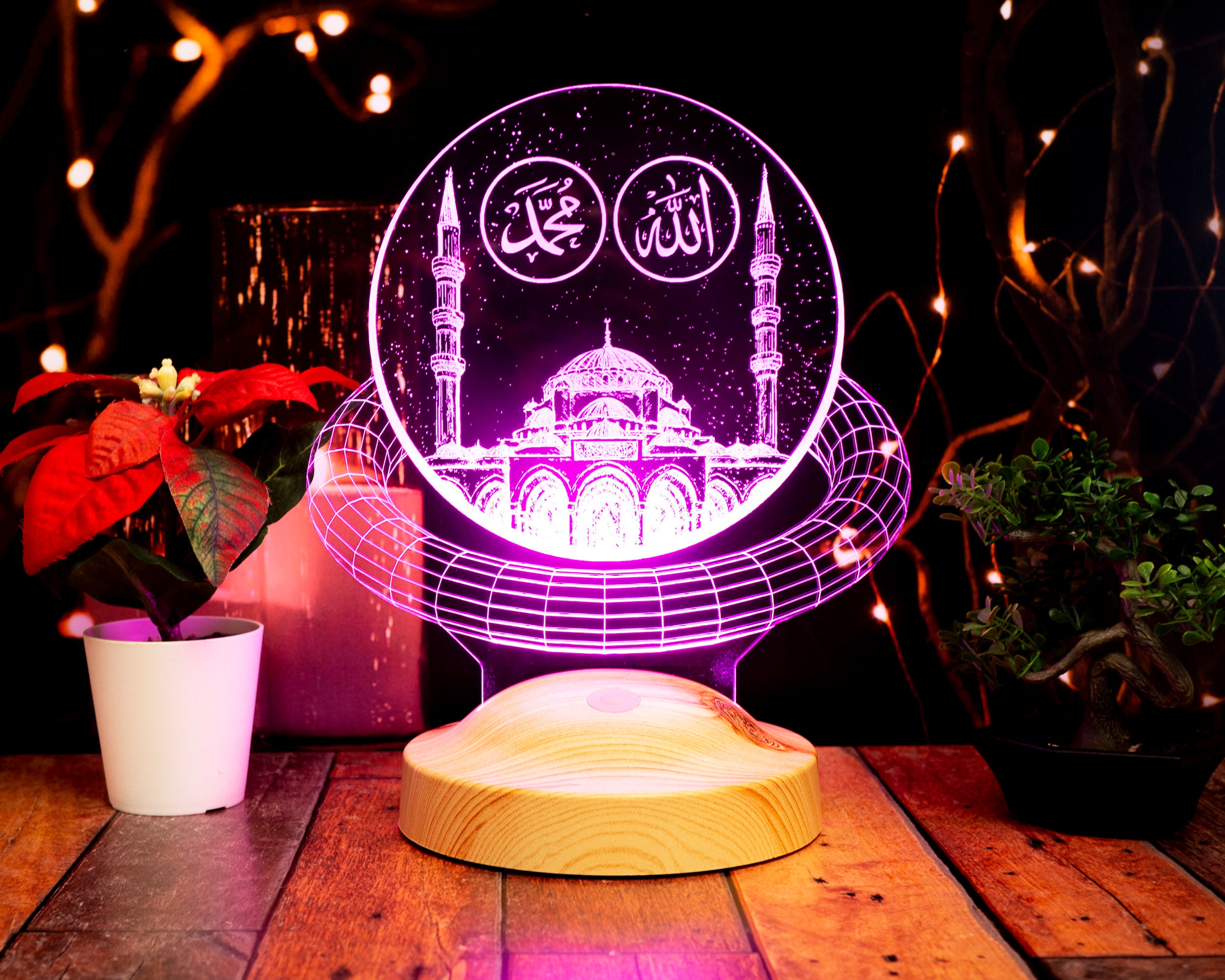 RELIGIOUS NIGHT LIGHT, Islamic Lamp, Allah Muhammad Names 3D Led Lamp ...