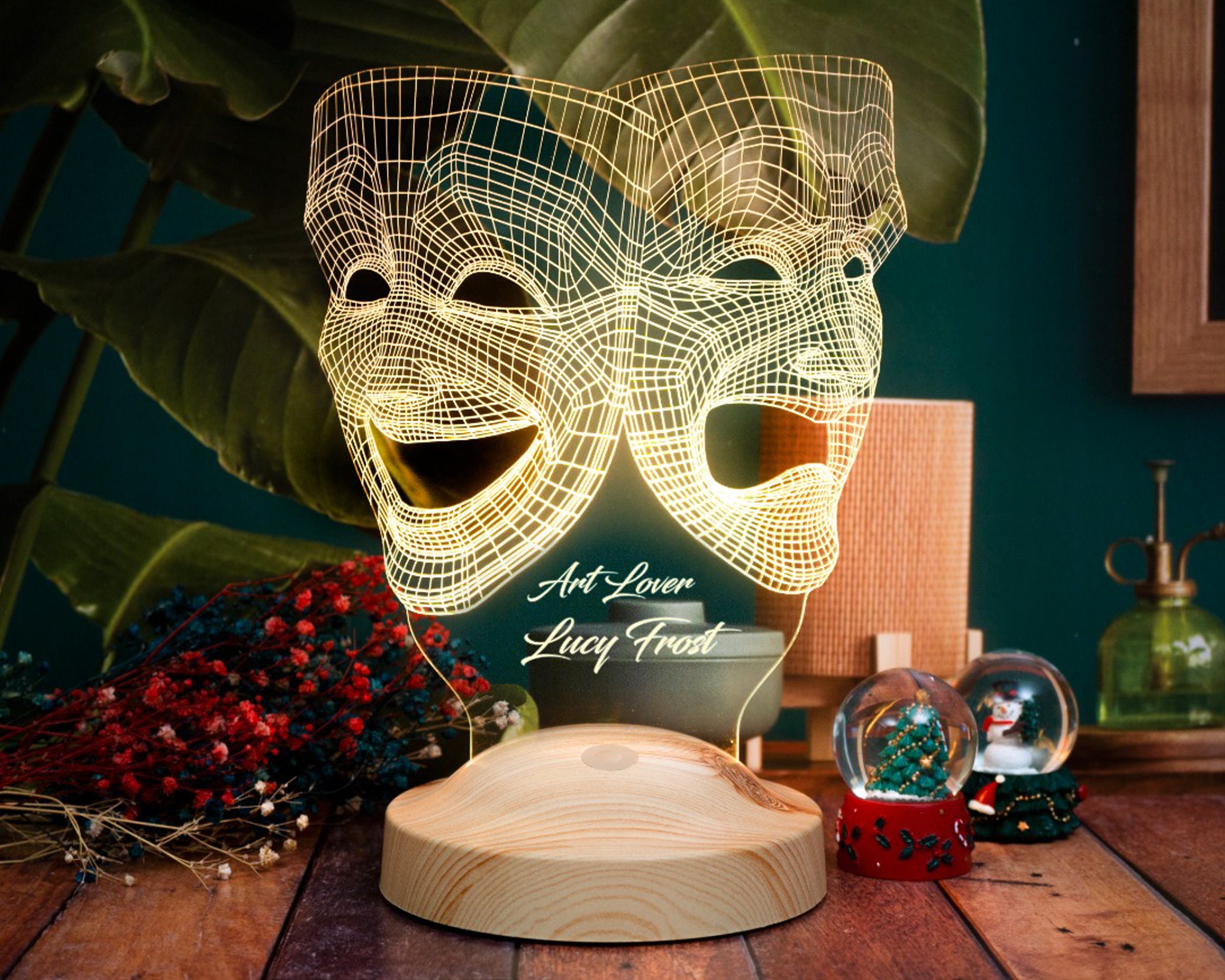 Comedy Tragedy Masks 3D Led Lamp Personalized, Sock and Buskin, Gift ...