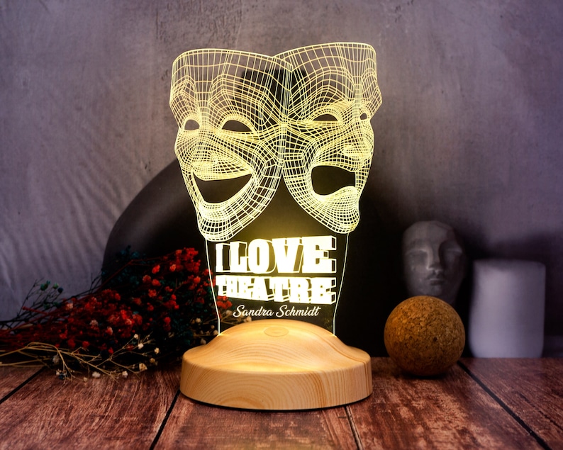 Comedy Tragedy Masks 3D Led Lamp Personalized, Sock and Buskin, Gift ...