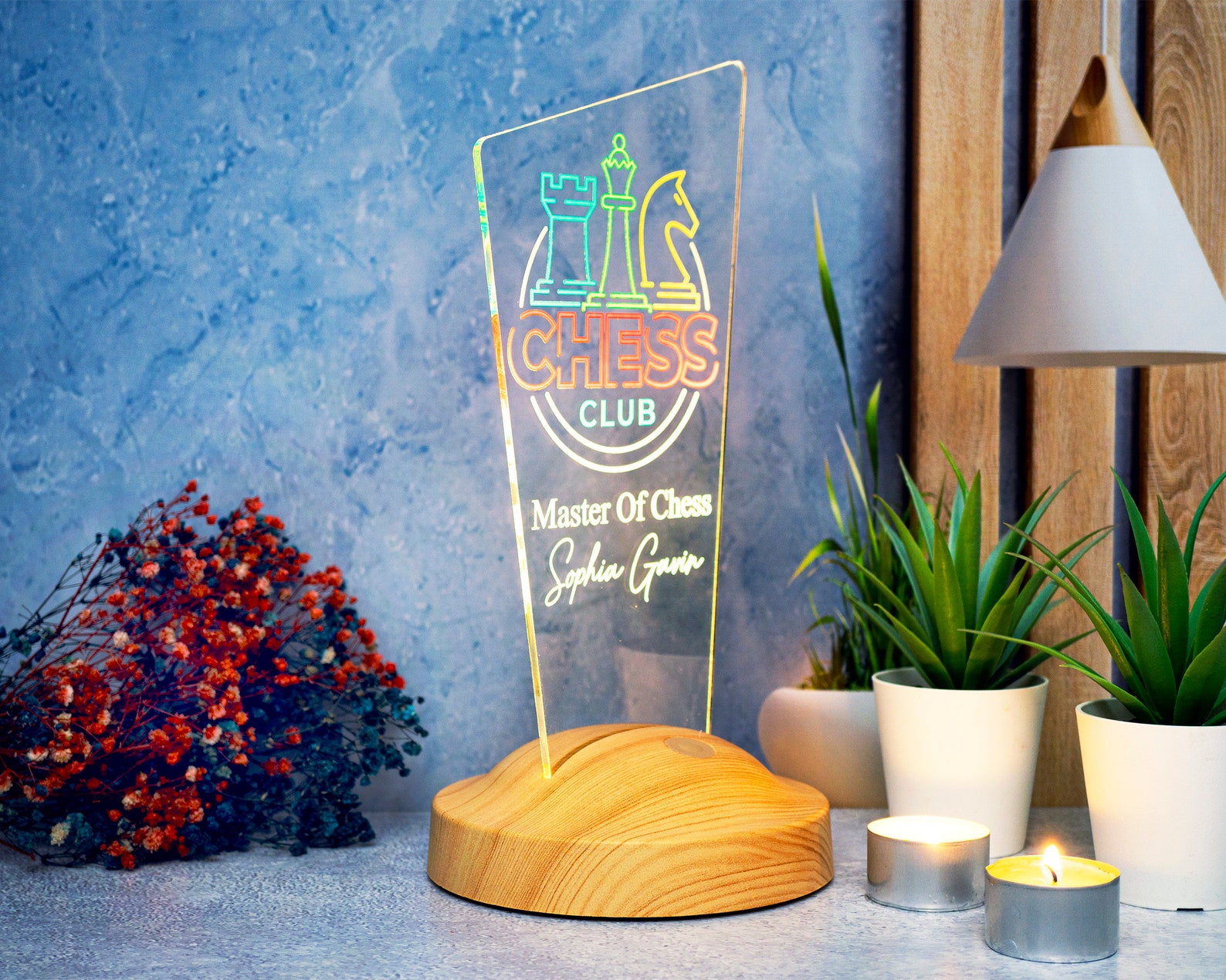 Chess Led Lamp Custom Made, Personalized Chess Gift for Him, Colorful ...