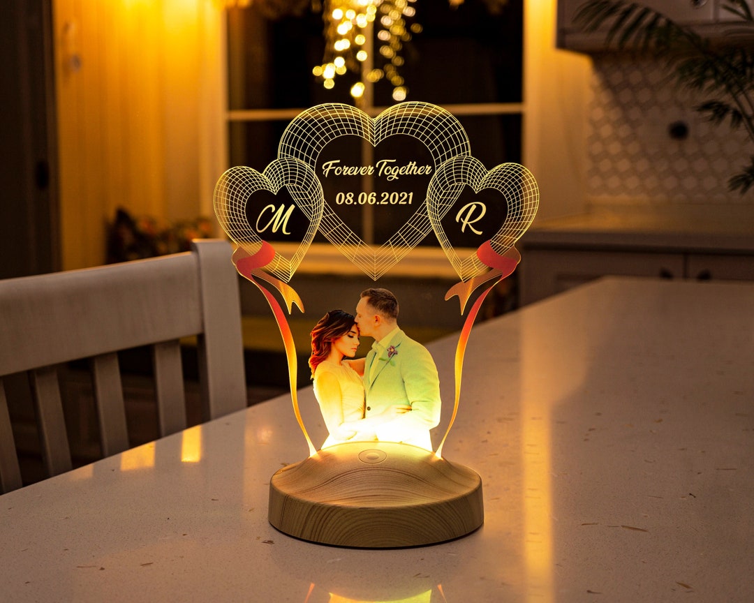 Engraved Lamp With Photo, Custom Photo Night Light, Engagement Gift ...