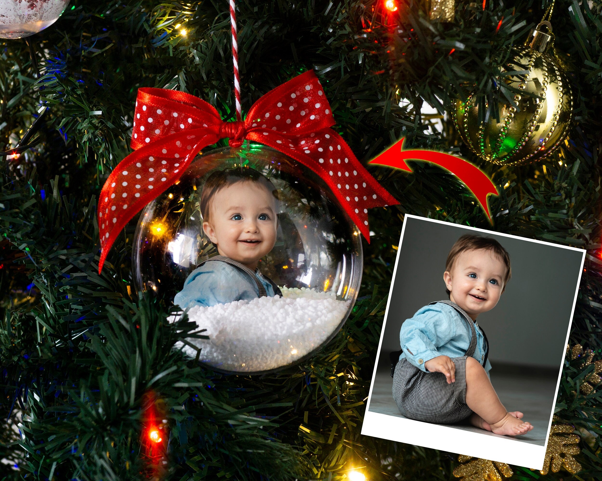 Baby's First Christmas Ball With Photo, Personalized Christmas Ornament ...