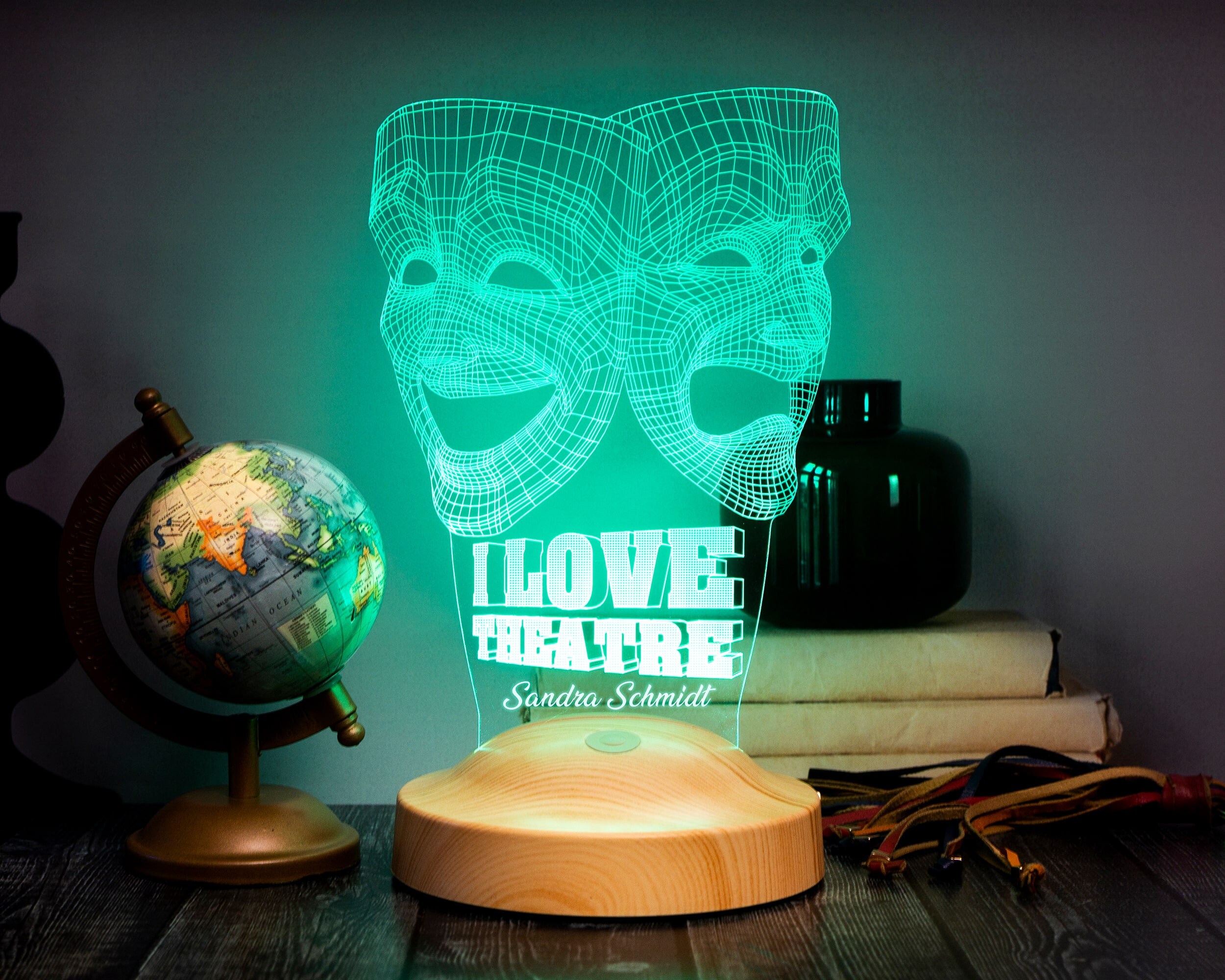 Comedy Tragedy Masks 3D Led Lamp Personalized, Sock and Buskin, Gift ...