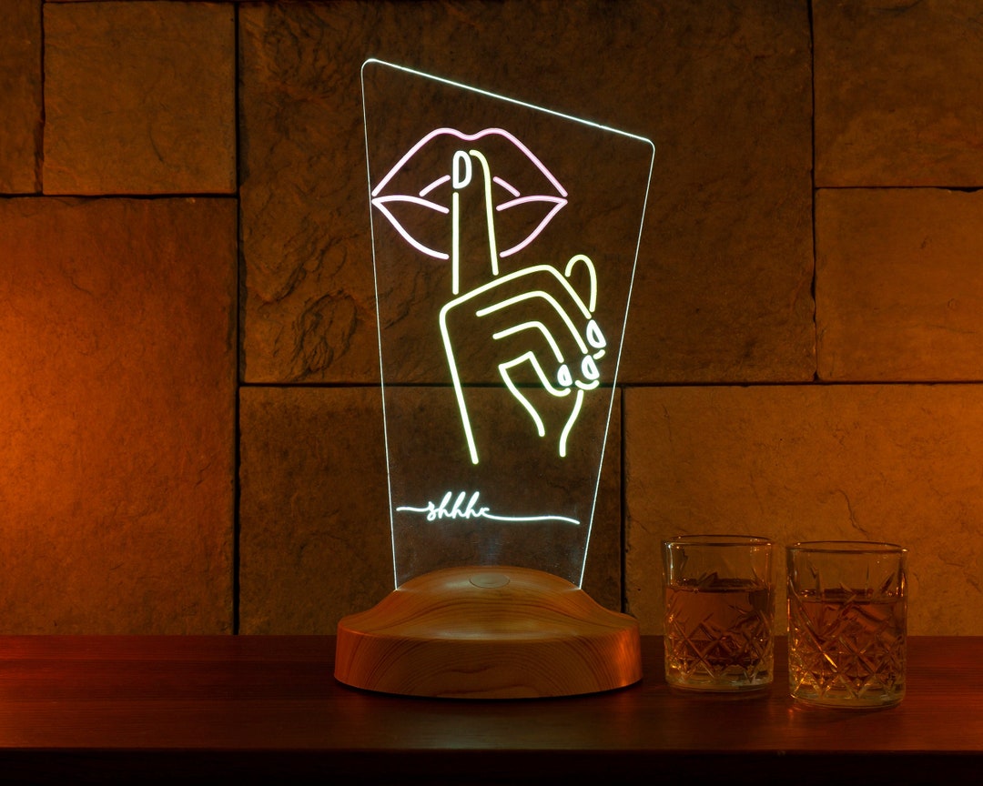 Personalized Neon Sign Night Light, Shhh Finger Lips Design - Etsy
