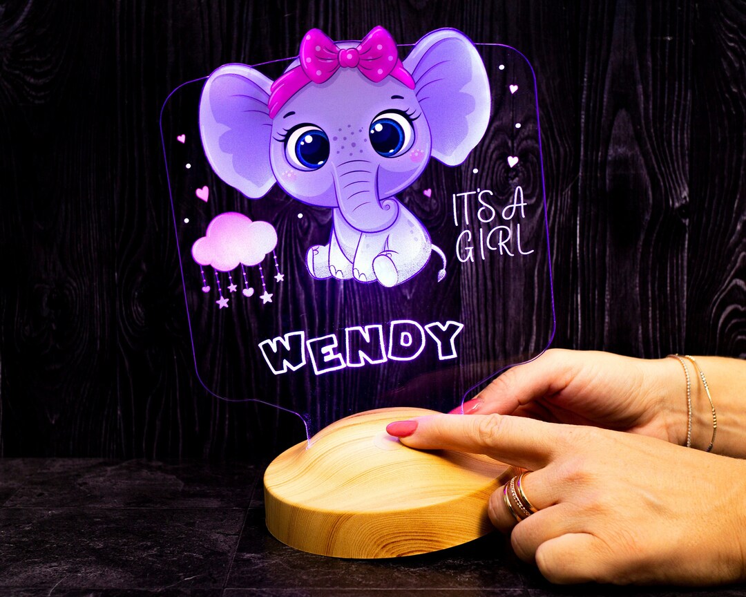 Personalized Elephant Nightstand Lamp, Elephant Gift for Kids, Nursery ...