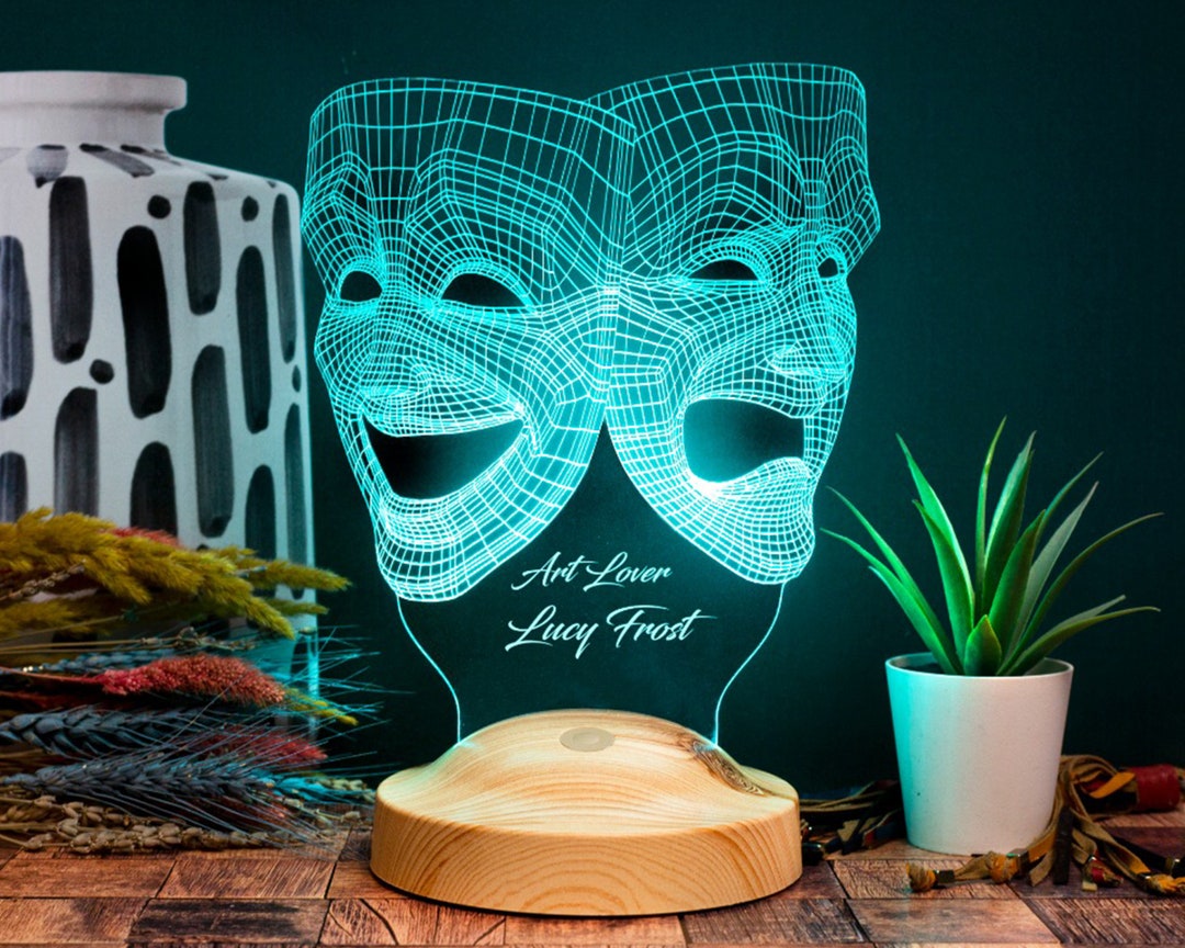 Comedy Tragedy Masks 3D Led Lamp Personalized, Sock and Buskin, Gift ...
