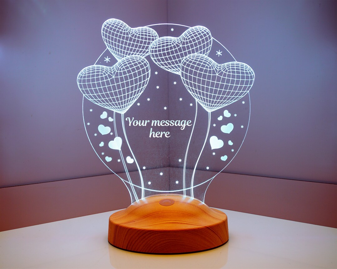 Personalized Hearts 3D Led Lamp, Hearts Lamp for Her, Gift for Couple ...