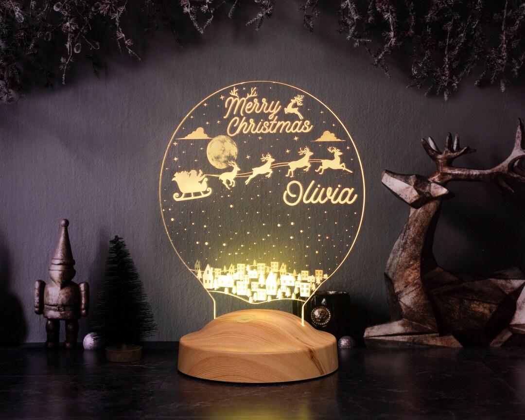 Personalized Santa Sleigh Night Light - Custom Christmas Reindeer Lamp ...