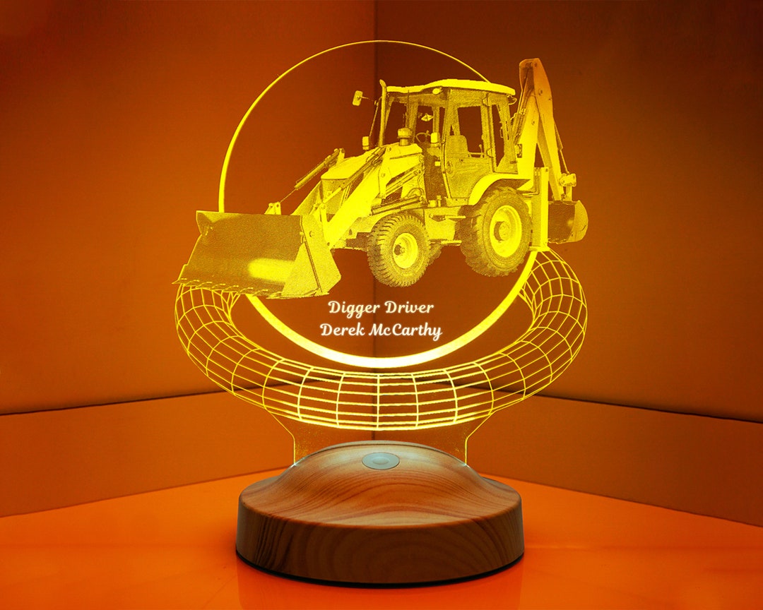 Excavator 3D LED Lamp, Personalized Digger Lamp, Unique Gift for ...