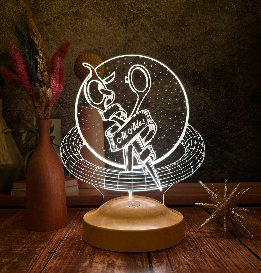 Barbershop Decor 3D Led Lamp, Personalized Scissors Hair Designer ...