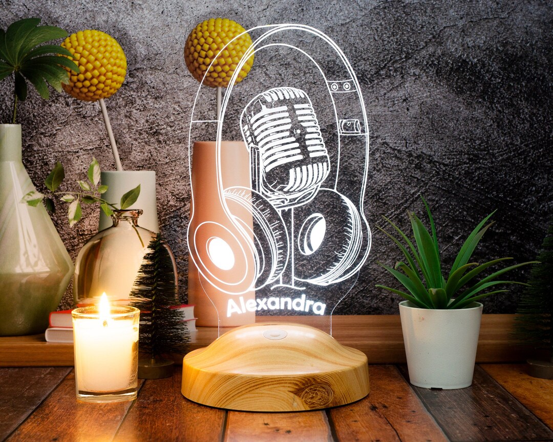 Custom 3D Microphone and Headphone Lamp, Personalized Mic and Headset ...