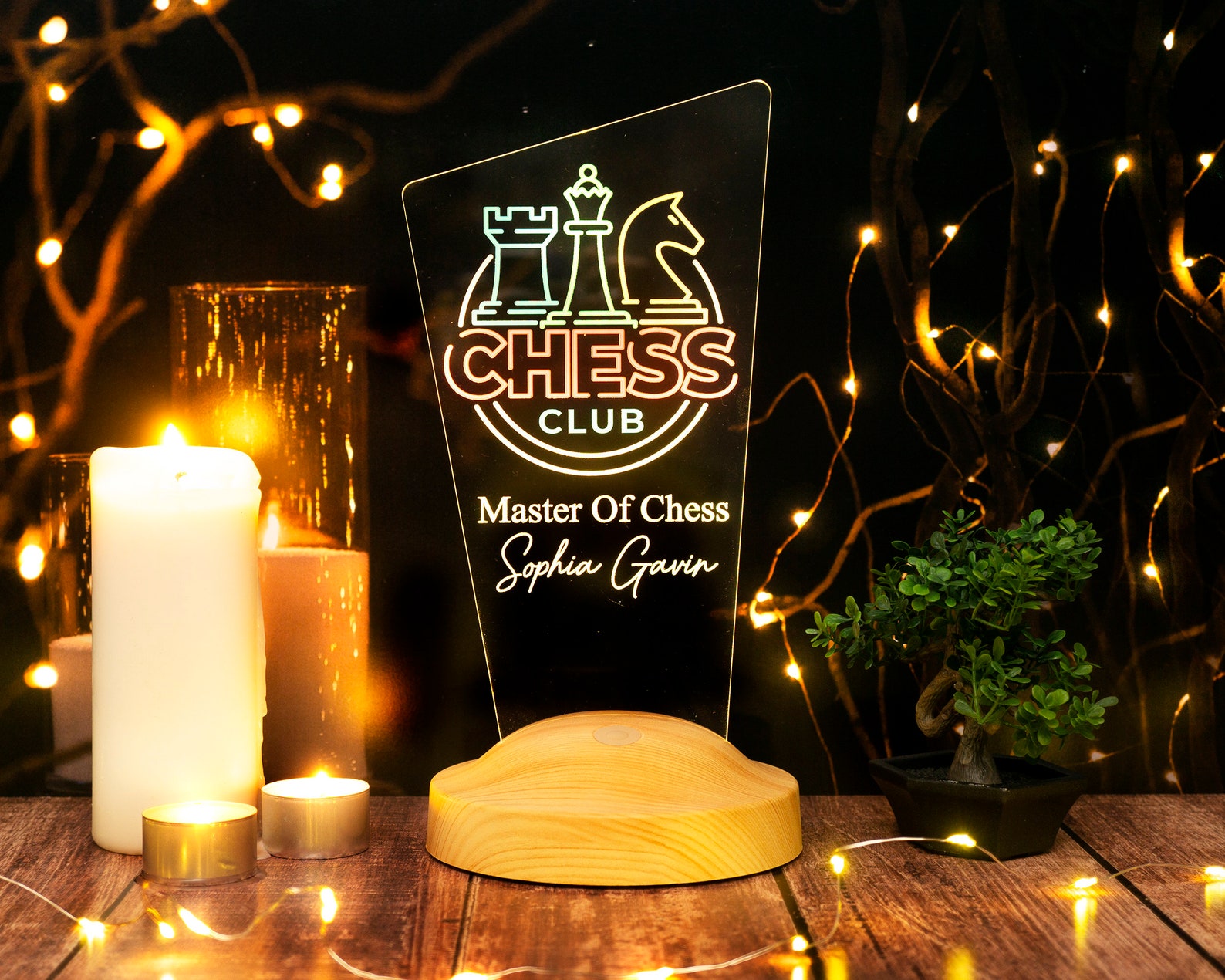 Chess Led Lamp Custom Made, Personalized Chess Gift for Him, Colorful ...