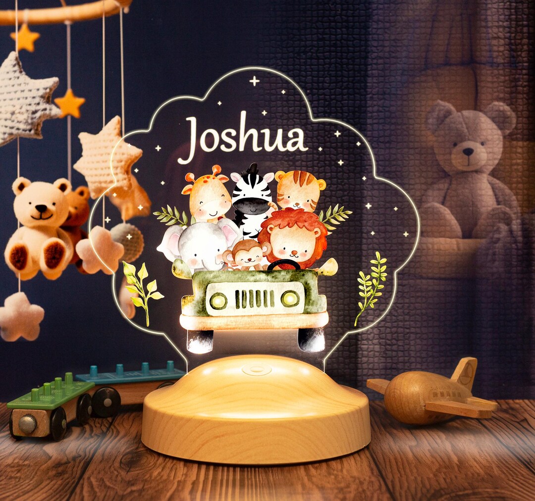 Safari Jungle Animals Light, Baptism Gift, Personalized LED Animal Lamp ...