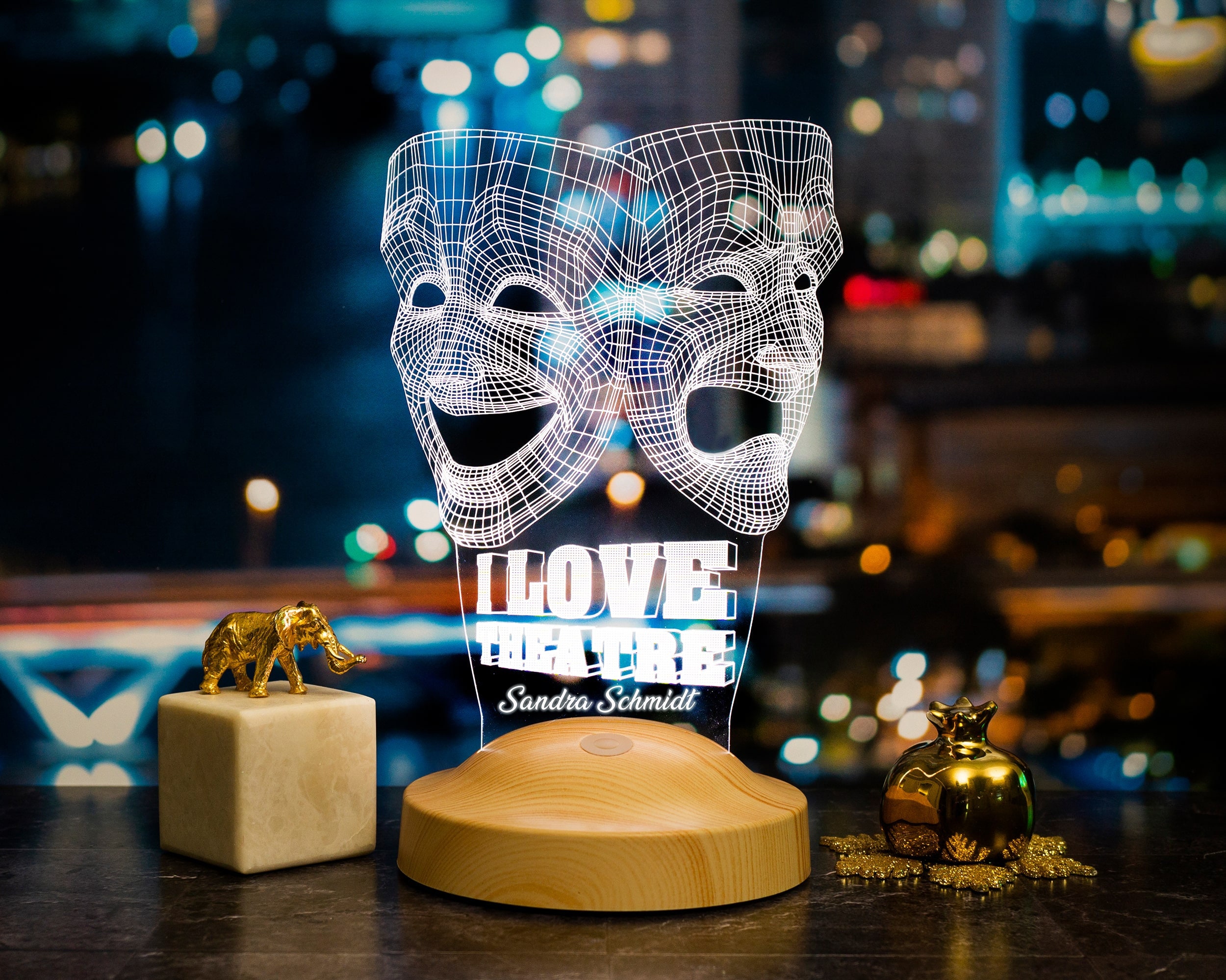 Comedy Tragedy Masks 3D Led Lamp Personalized, Sock and Buskin, Gift ...