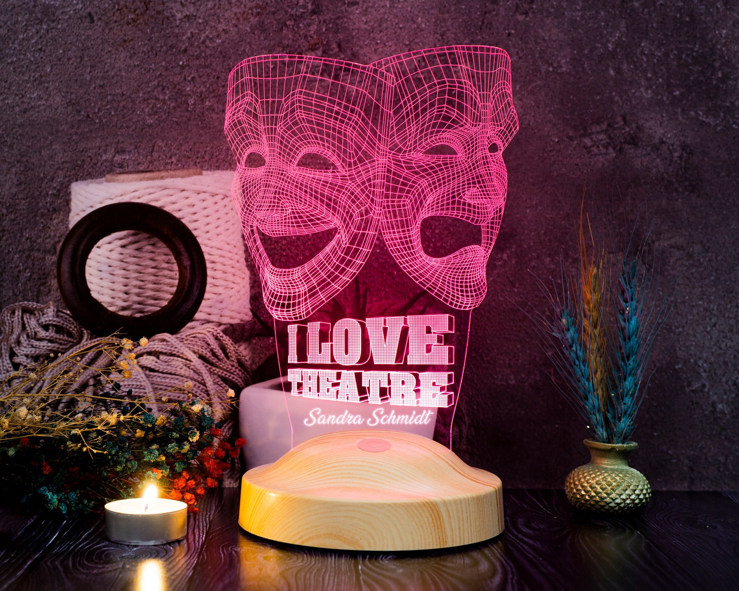 Comedy Tragedy Masks 3D Led Lamp Personalized, Sock and Buskin, Gift ...