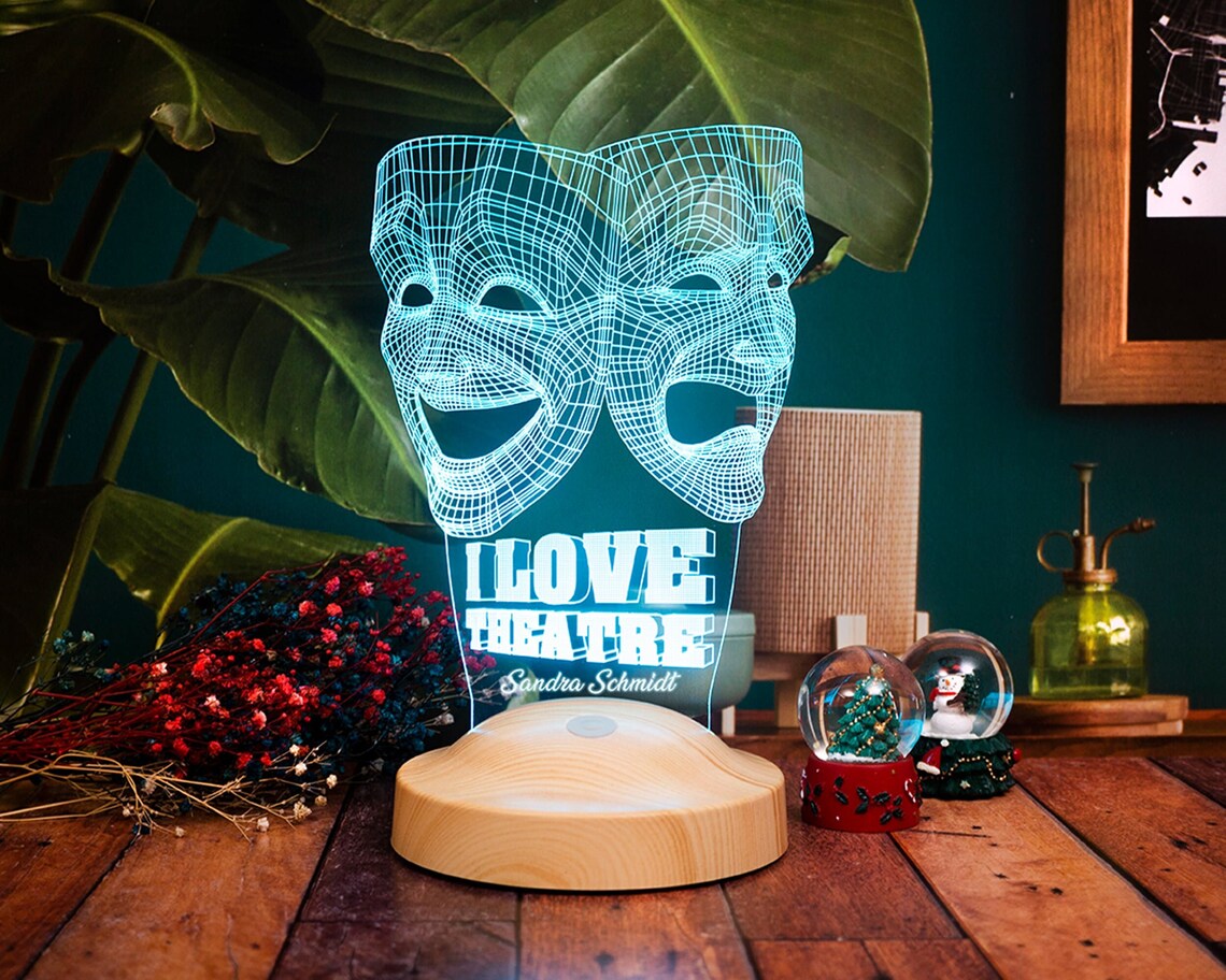 Comedy Tragedy Masks 3D Led Lamp Personalized, Sock and Buskin, Gift ...