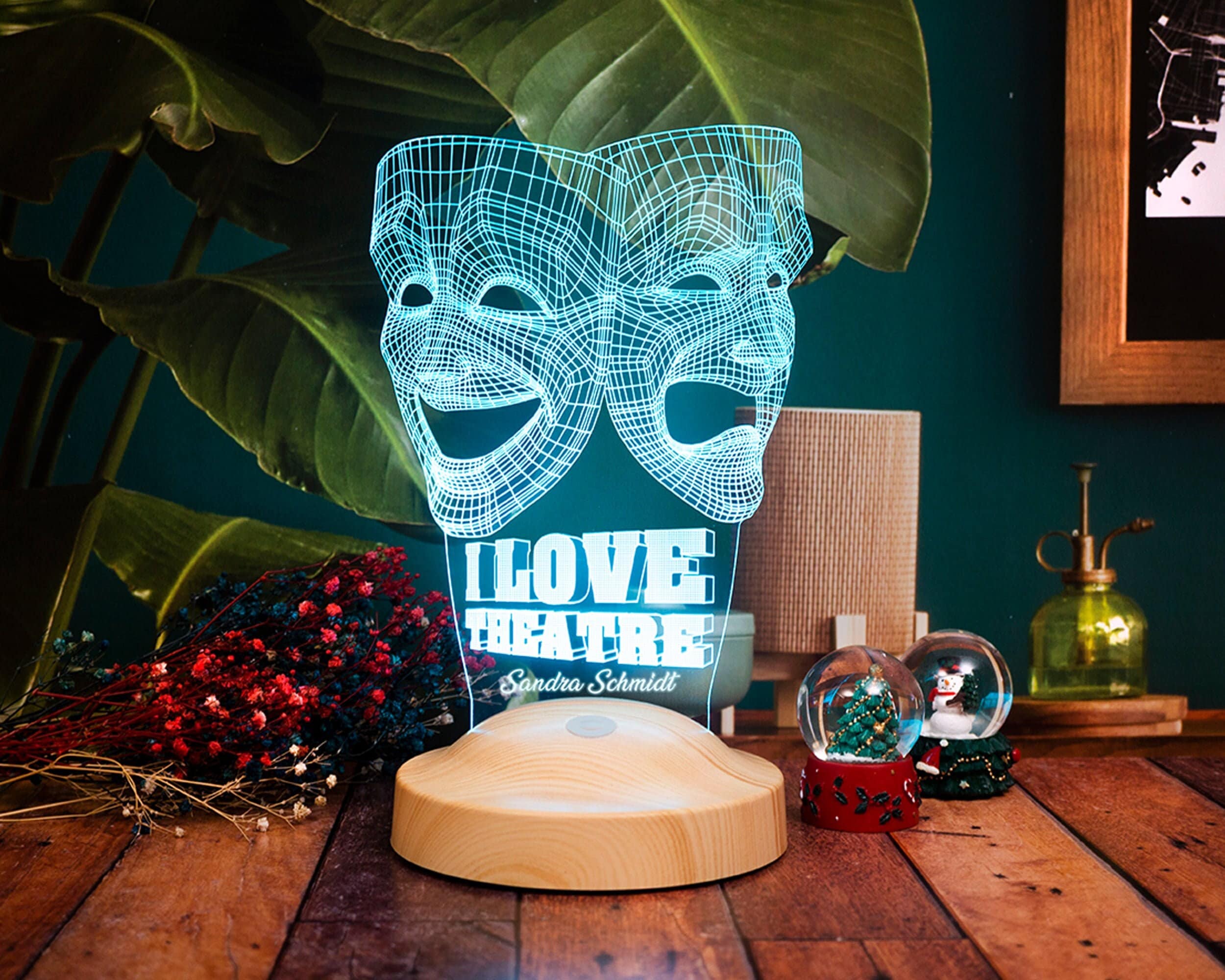 Comedy Tragedy Masks 3D Led Lamp Personalized, Sock and Buskin, Gift ...