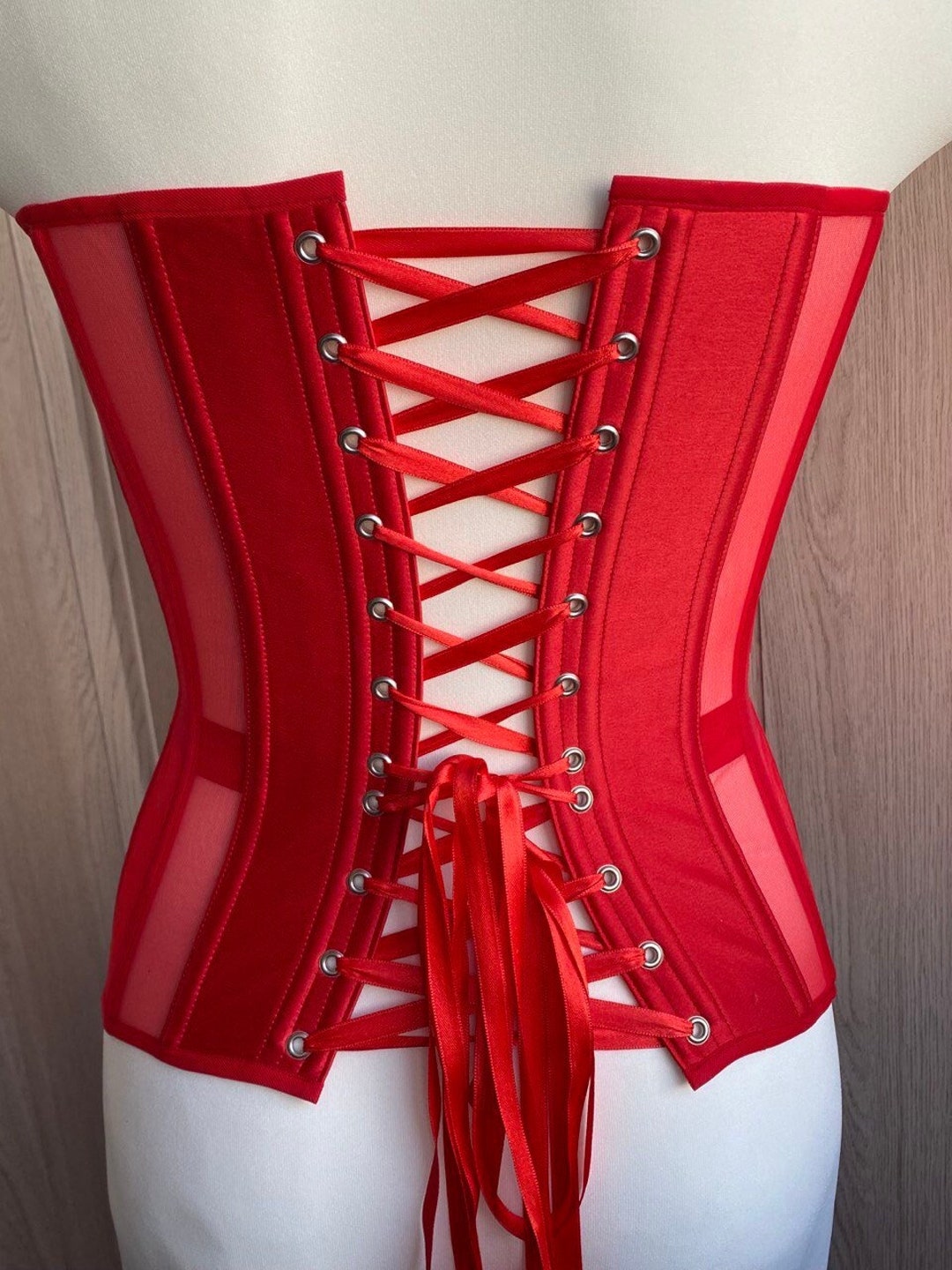 Custom Waist Training Transparent Corset, Overbust Red Corset With ...