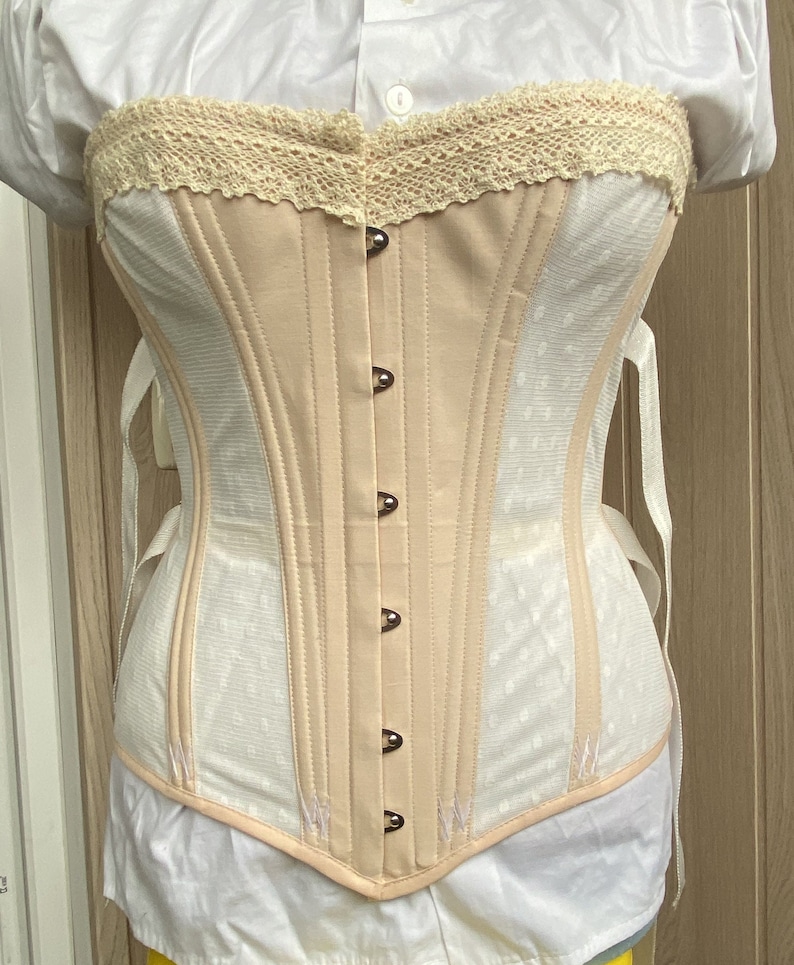 Midbust Victorian Era Corset With Fan Lacing and Busk, Historical Ivory ...