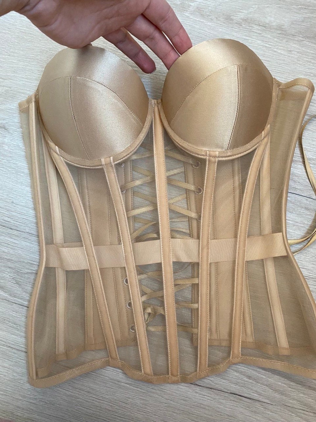 Dark Beige Tightlacing Corset With Satin Cups, Caramel Color Corset Top ...