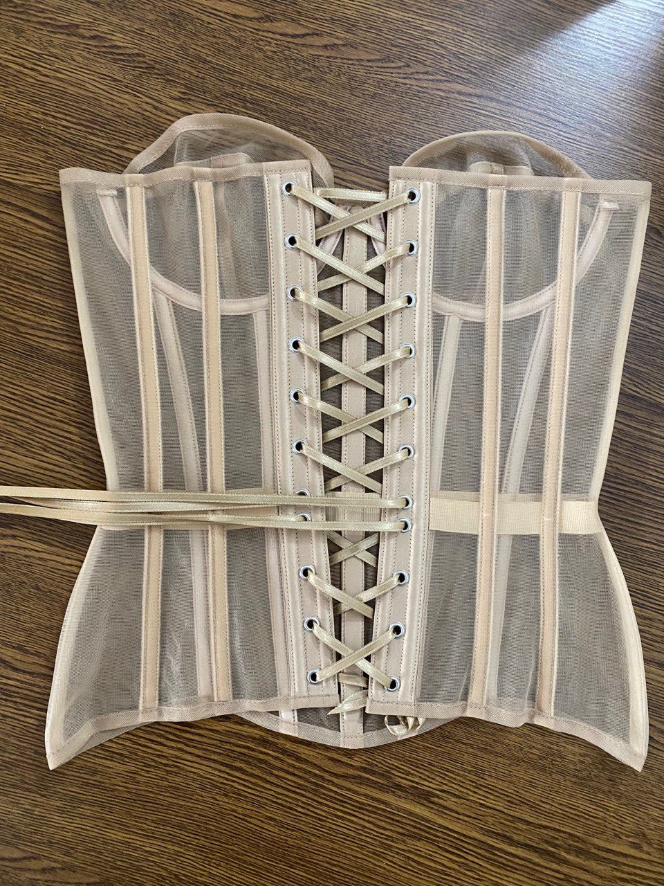 Sheer Beige Mesh Corset With Cups, Custom Transparent Lingerie - Etsy