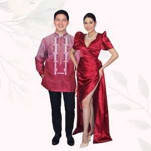 Prestigious Couple Set Elegant Red Ombre Barong Tagalog + Elegant ...