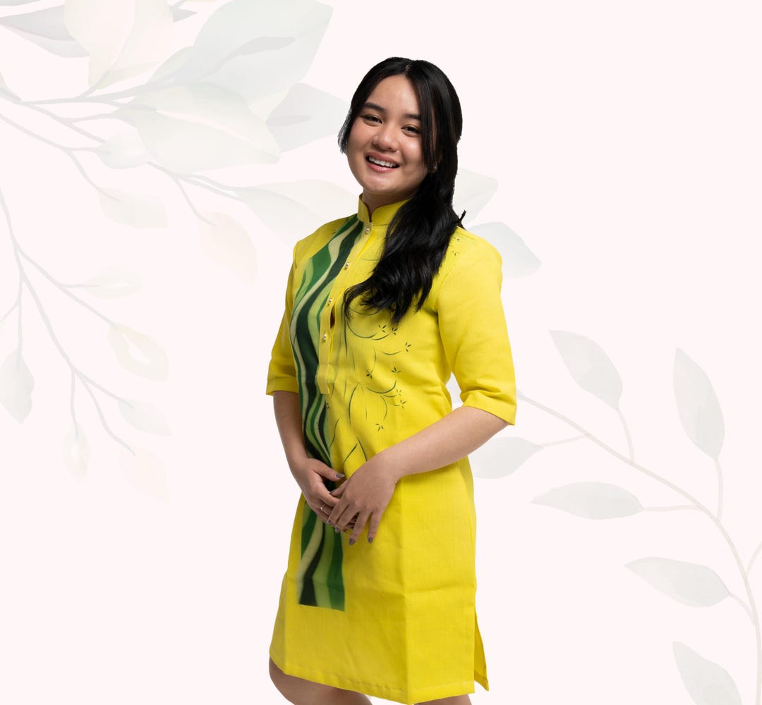 Premium Jusi Barong Dress Cultural Green Yellow Ella JF18 - Etsy