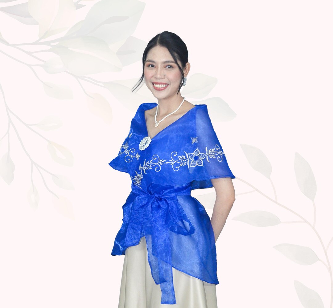 Filipiniana Premium Blue Organza Panuelo - Camille - JK42 - Etsy UK