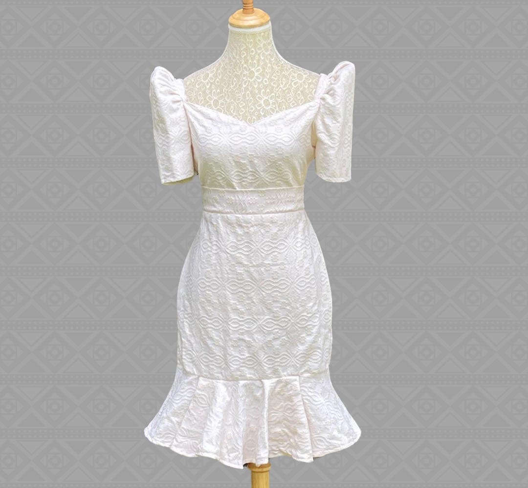 Handwoven Inabel White Filipiniana Dress Joanna DM05 - Etsy