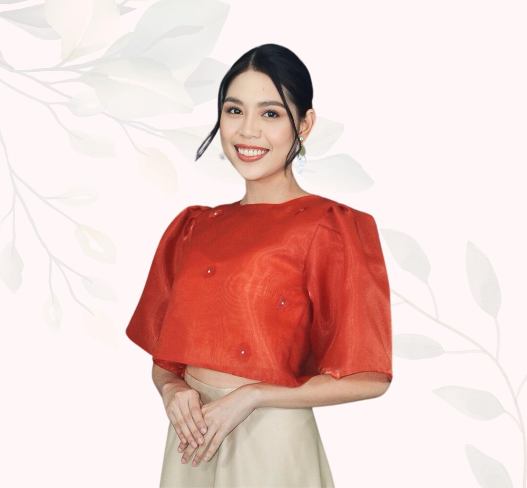 Sunset Rust Filipiniana Kimona With Floral Bead Accent Charlah JS302 - Etsy Canada