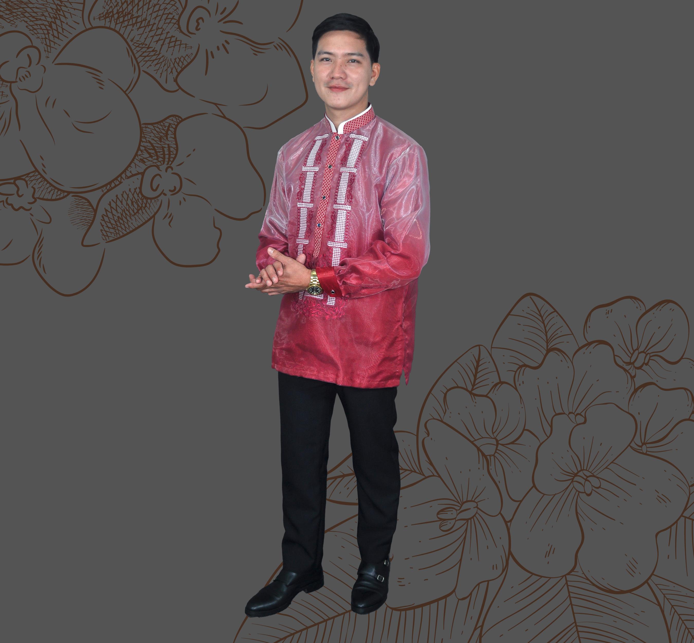 Elegant Red Ombre Barong Tagalog With Embroidery for Men Harry JK45 - Etsy