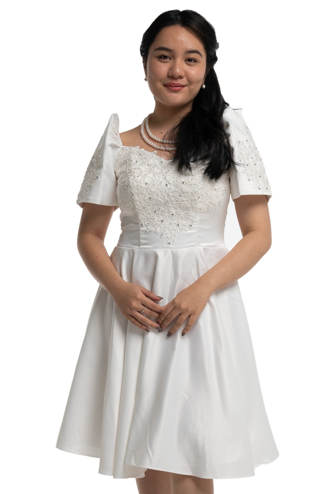 Duchess White Modern Filipiniana Midi Dress - Sandra - MR512 - Etsy