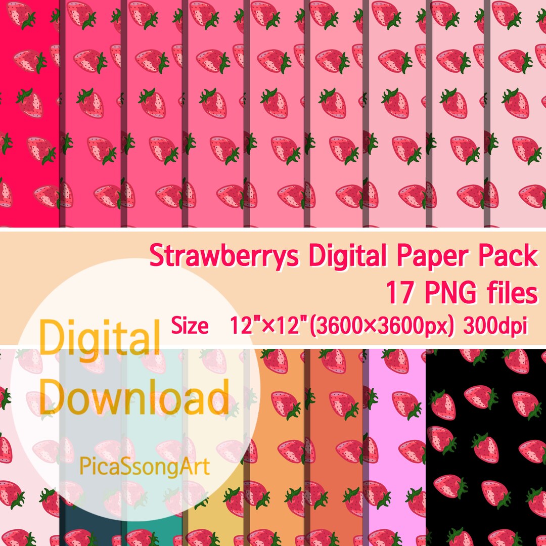 Strawberrys Digital Papers, Strawberrys Paper, Berry Scrapbook Papers ...