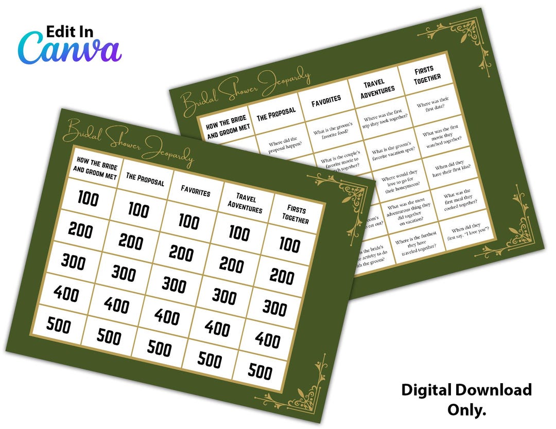 Bridal Jeopardy Printable Digital Download | Bridal Jeopardy Game ...