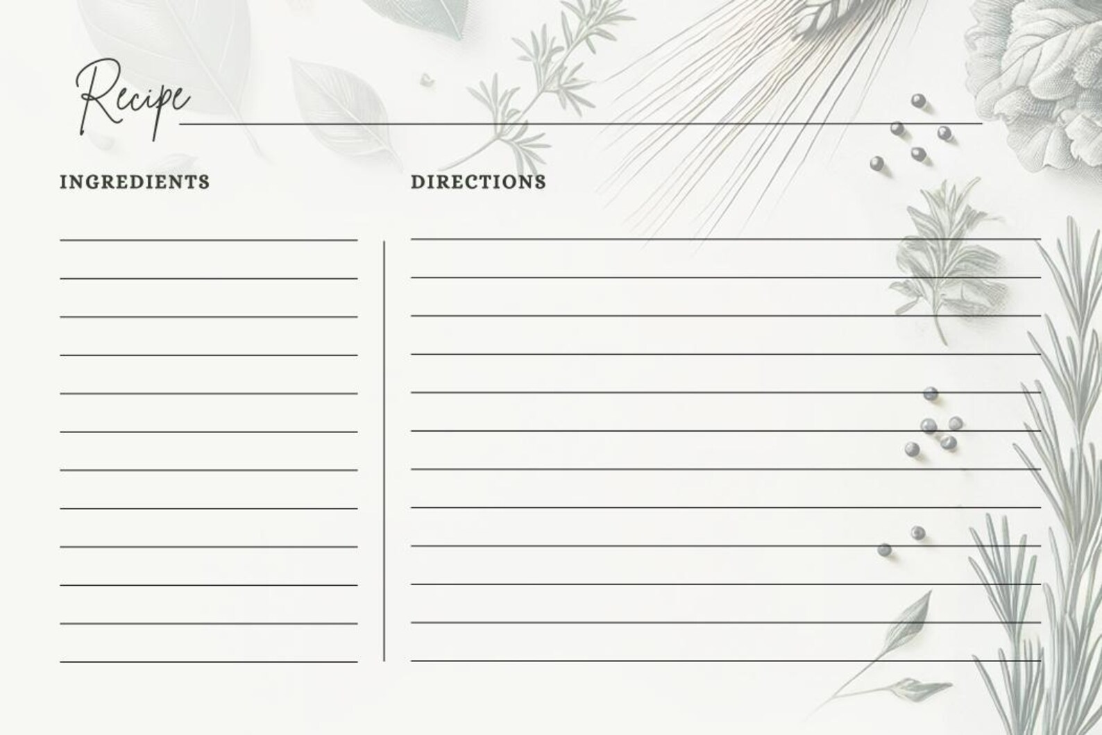 4x6 Recipe Card Template Downloadable Recipe Card Template Editable ...