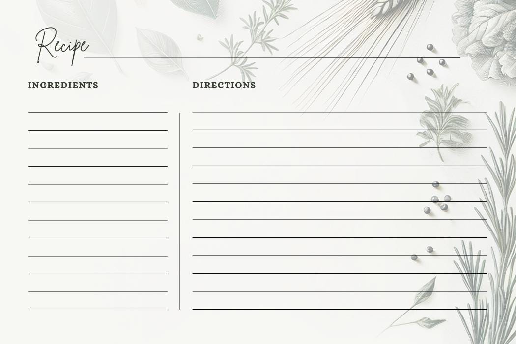 4x6 Recipe Card Template Downloadable Recipe Card Template Editable ...