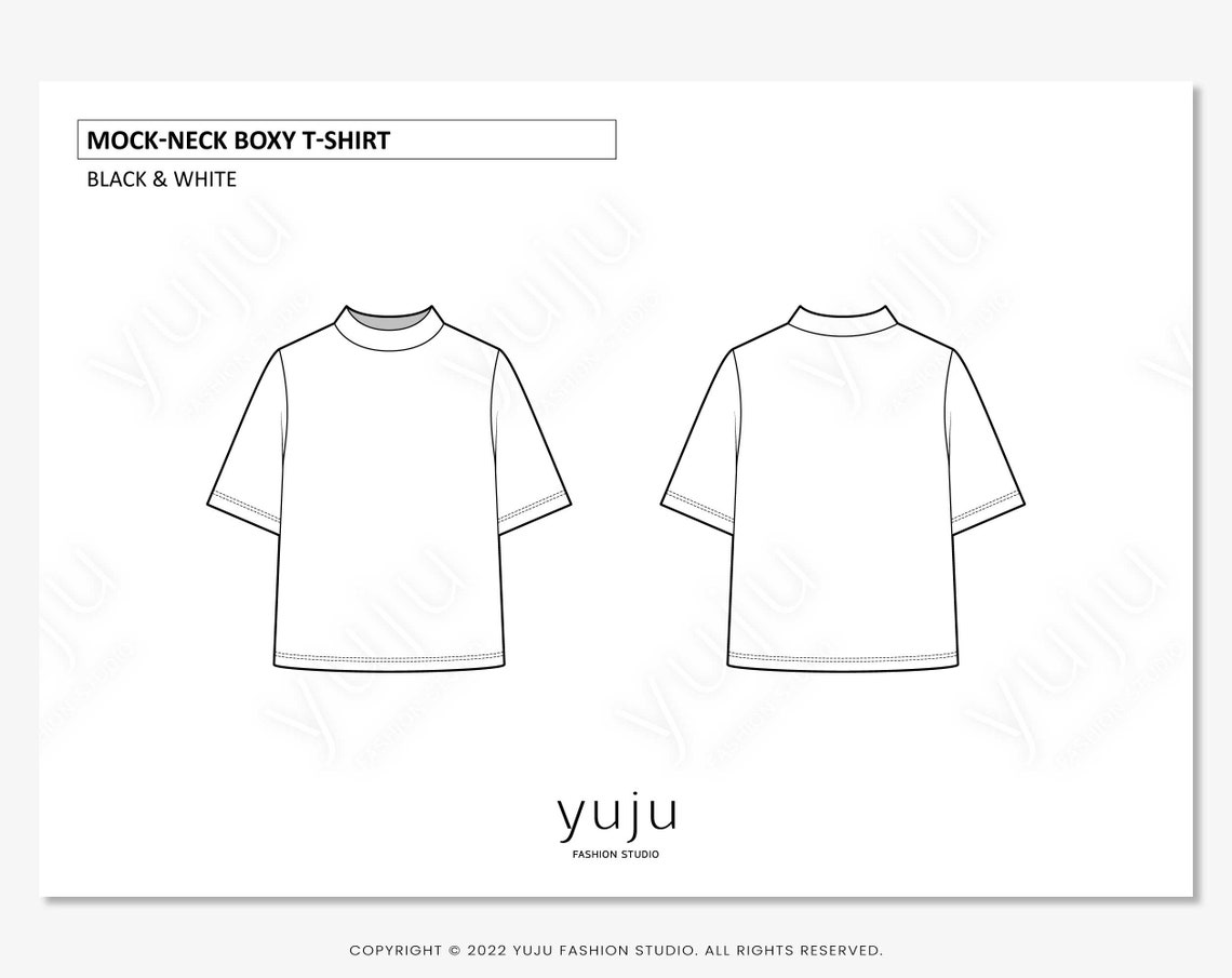 Mock-neck Boxy T-shirt - Fashion Flat Sketch, Fashion Template ...