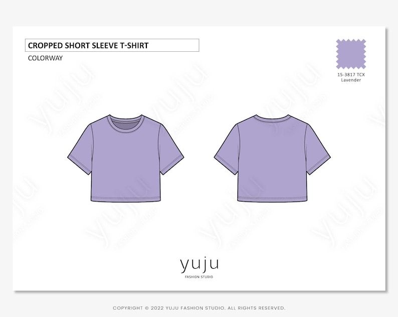 Cropped Short Sleeve T-shirt Fashion Flat Sketch, Fashion Template, Technical Drawing, Vector ...
