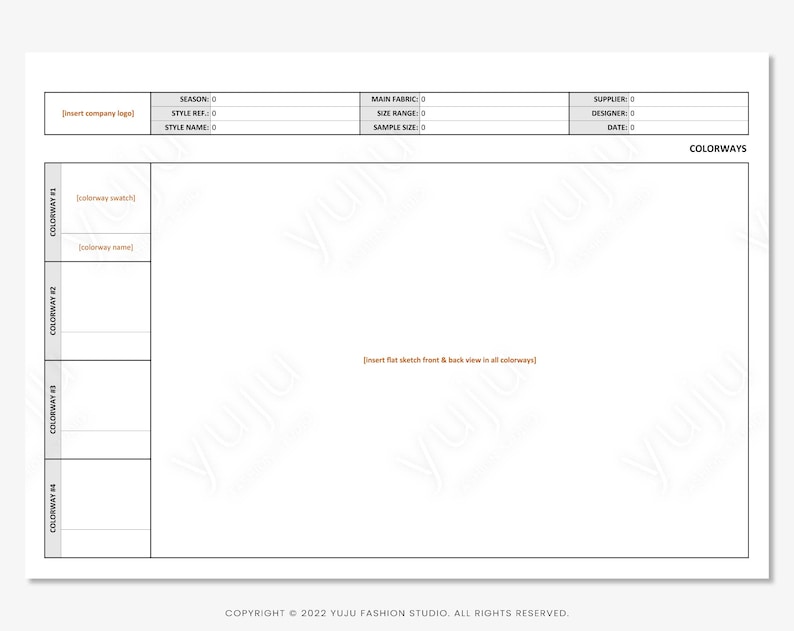 Complete Fashion Tech Pack Template - 7 Pages - EXCEL FORMAT - Apparel ...