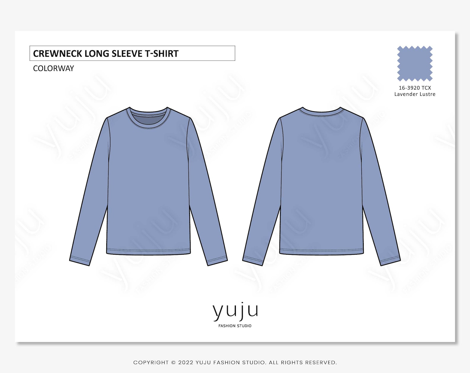 Crewneck Long Sleeve T-shirt - Fashion Flat Sketch, Fashion Template ...