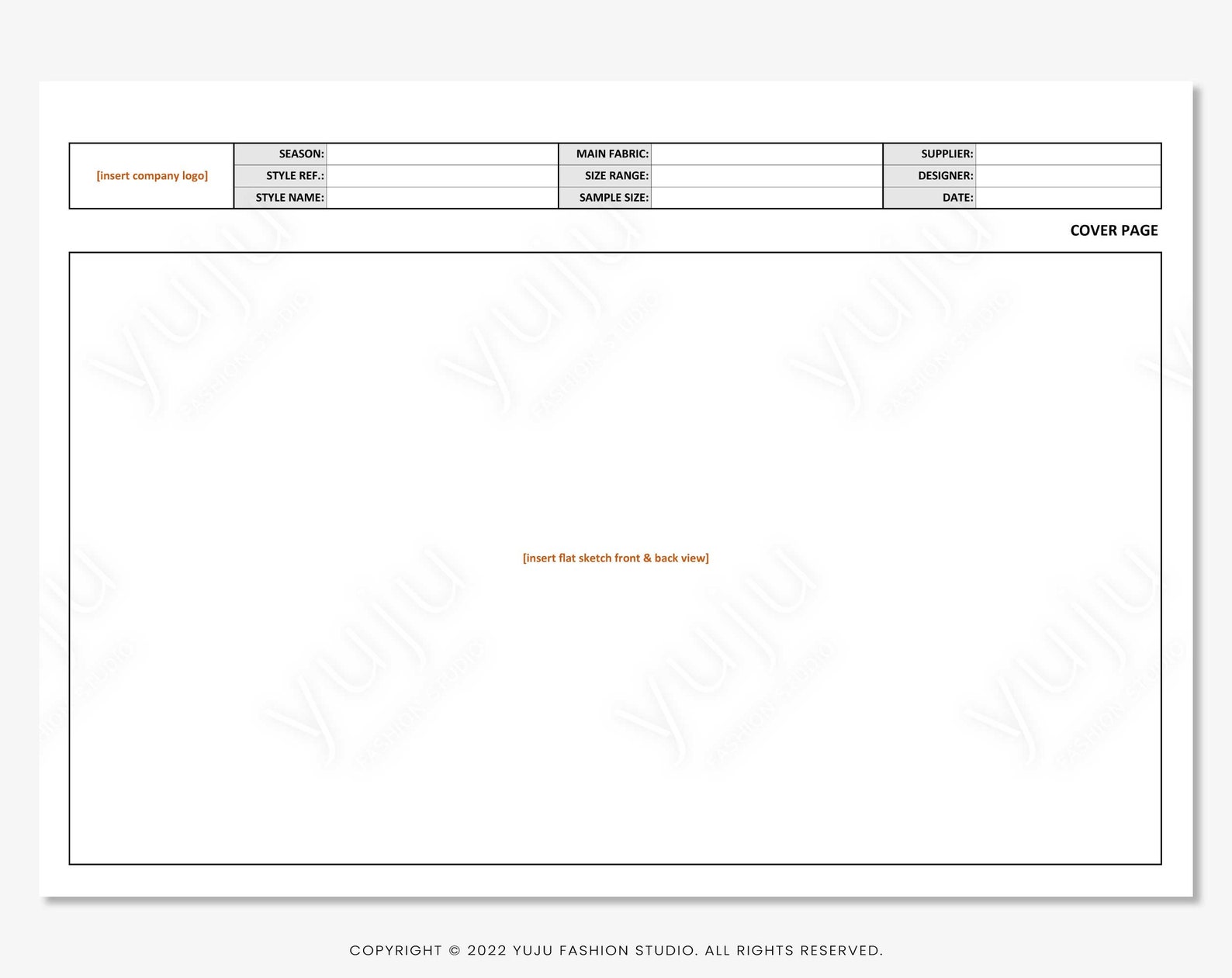 Complete Fashion Tech Pack Template - 7 Pages - EXCEL FORMAT - Apparel ...