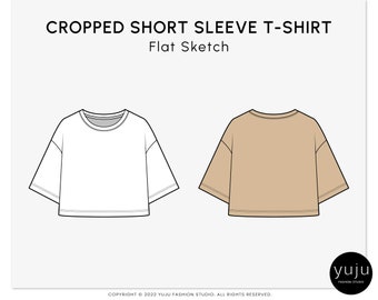 Crewneck Short Sleeve T-shirt - Fashion Flat Sketch, Fashion Template, Technical Drawing, Vector ...