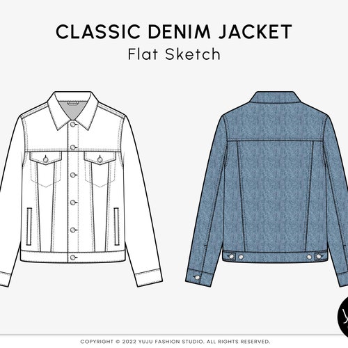 Classic Denim Jacket Fashion Flat Sketch Fashion Template - Etsy