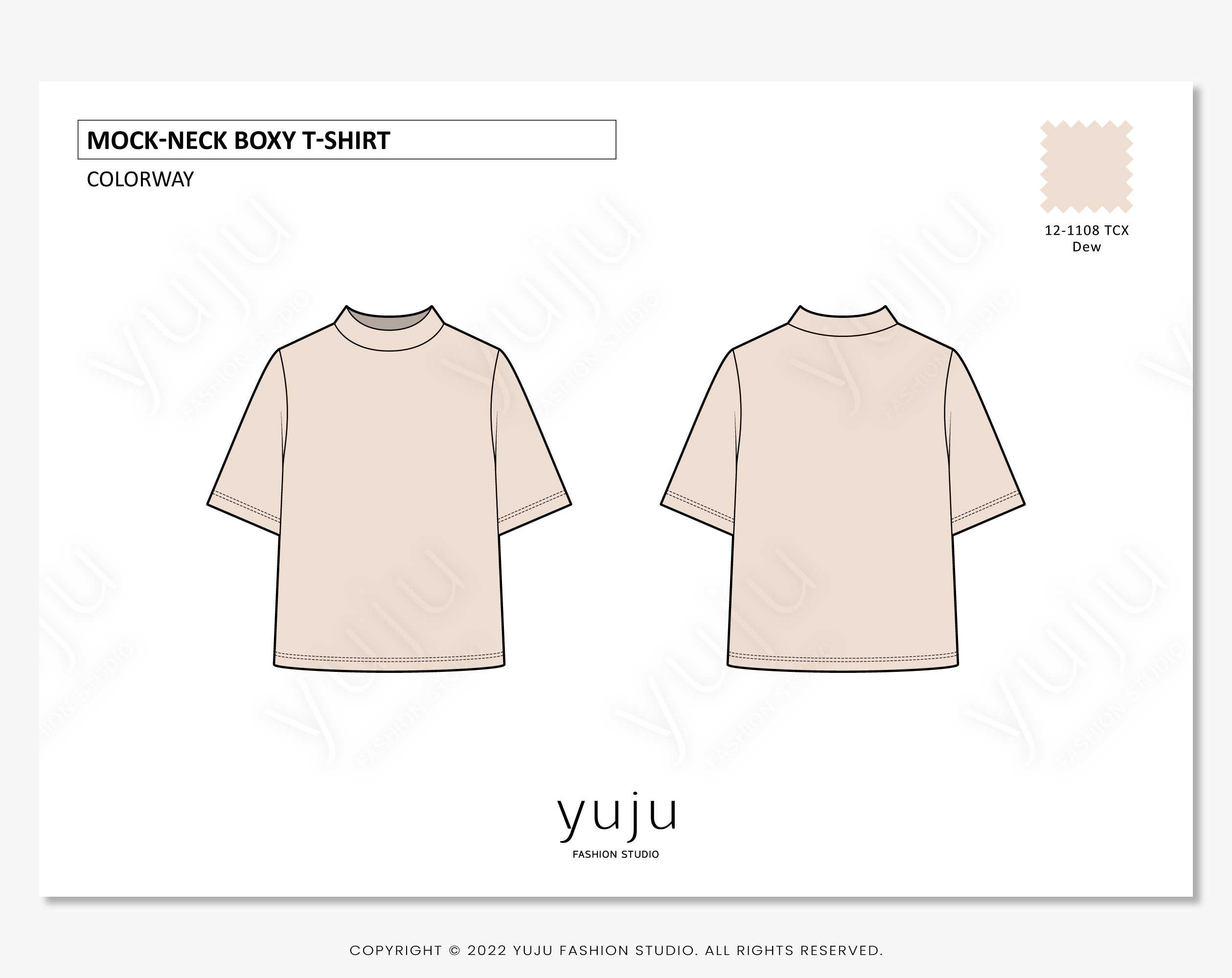 Mock-neck Boxy T-shirt - Fashion Flat Sketch, Fashion Template ...