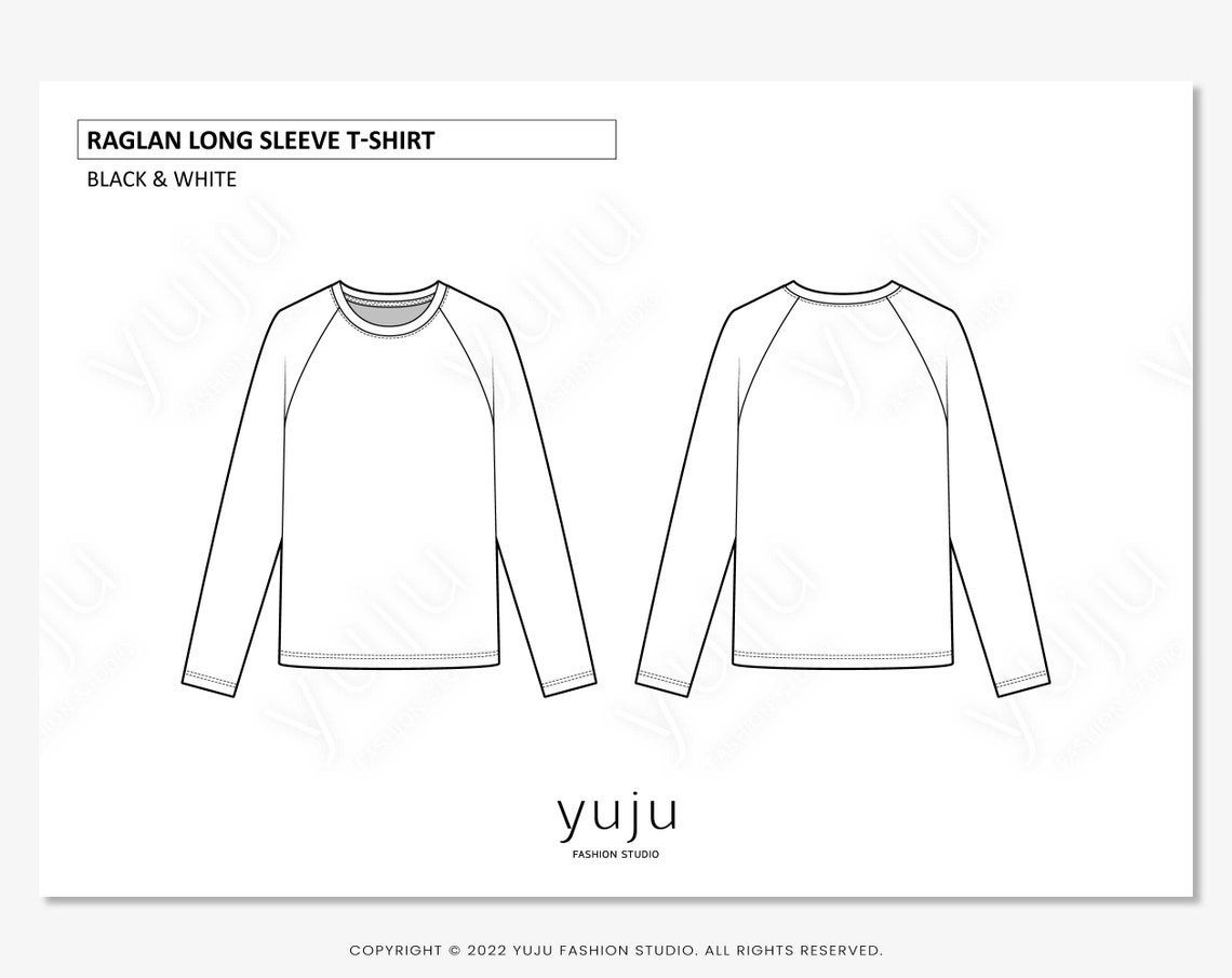 Raglan Long Sleeve T-shirt - Fashion Flat Sketch, Fashion Template ...