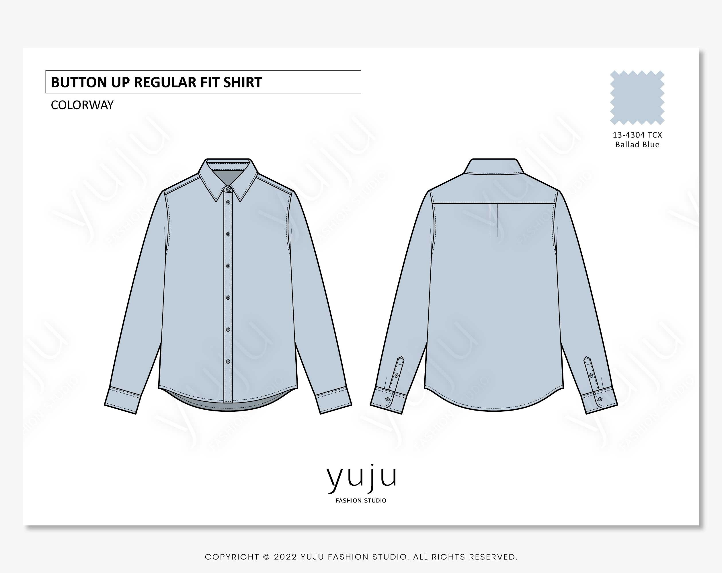 Button up Regular Fit Shirt - Fashion Flat Sketch, Fashion Template ...