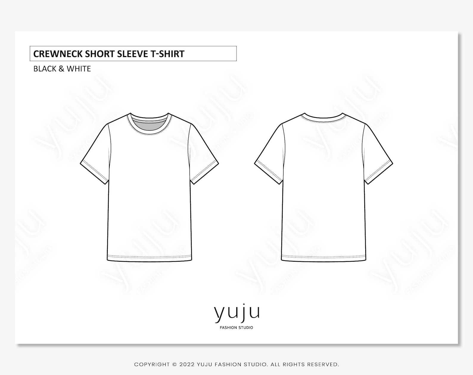 Crewneck Short Sleeve T-shirt - Fashion Flat Sketch, Fashion Template ...
