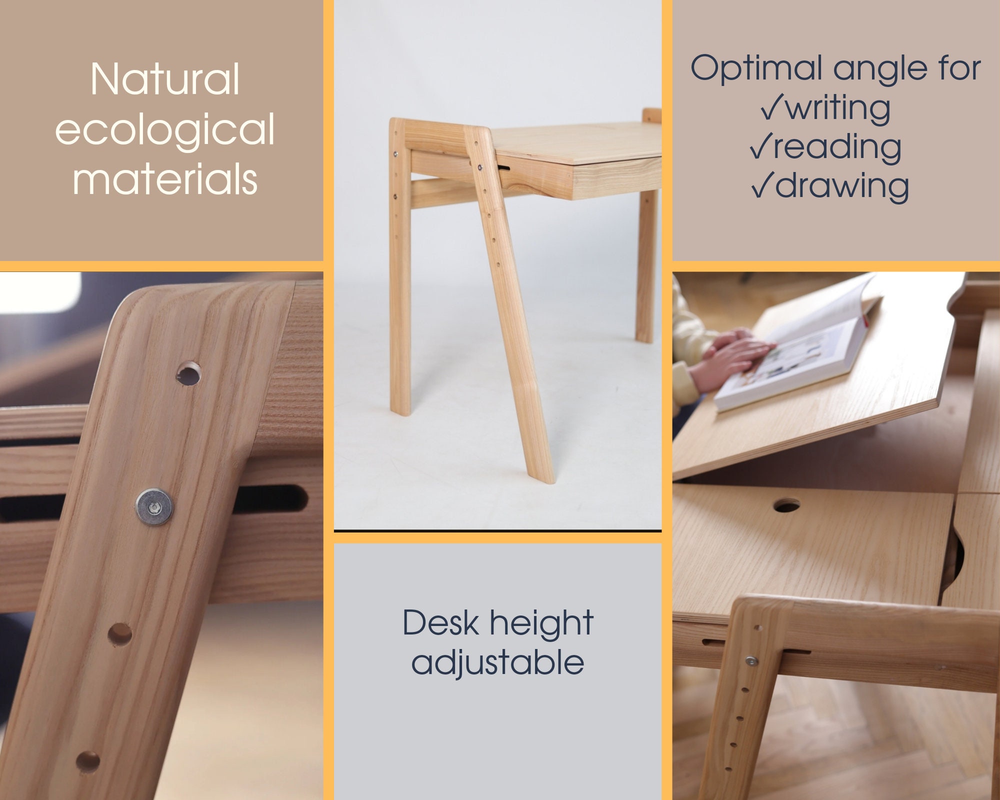 Adjustable Growing Desk Wooden Kids Desk Bedroom Montessori Toddler ...