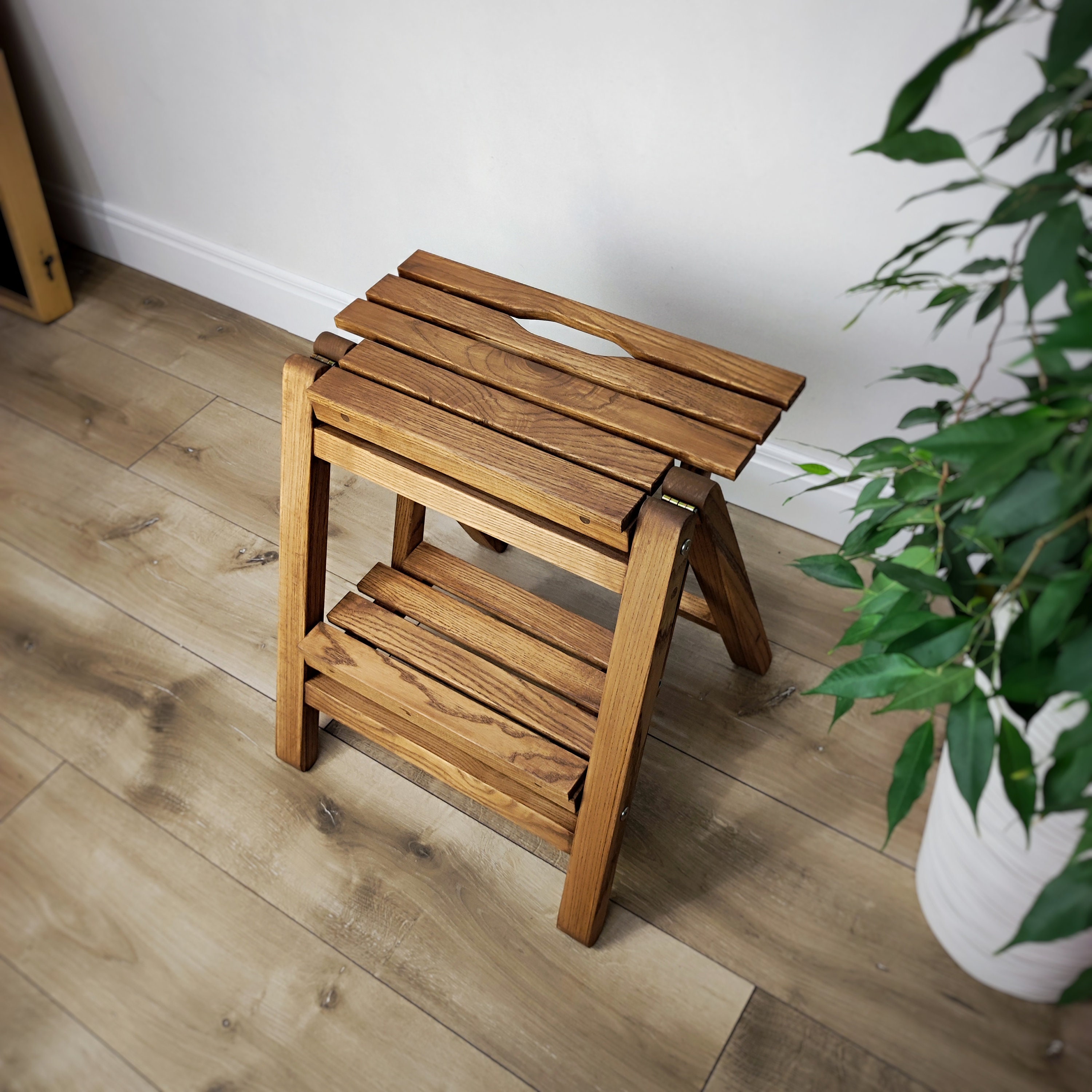 Step Stool Wallnut or CUSTOM COLOR Foldable Step Stool 2-step Folding Step Stool Wooden Step ...