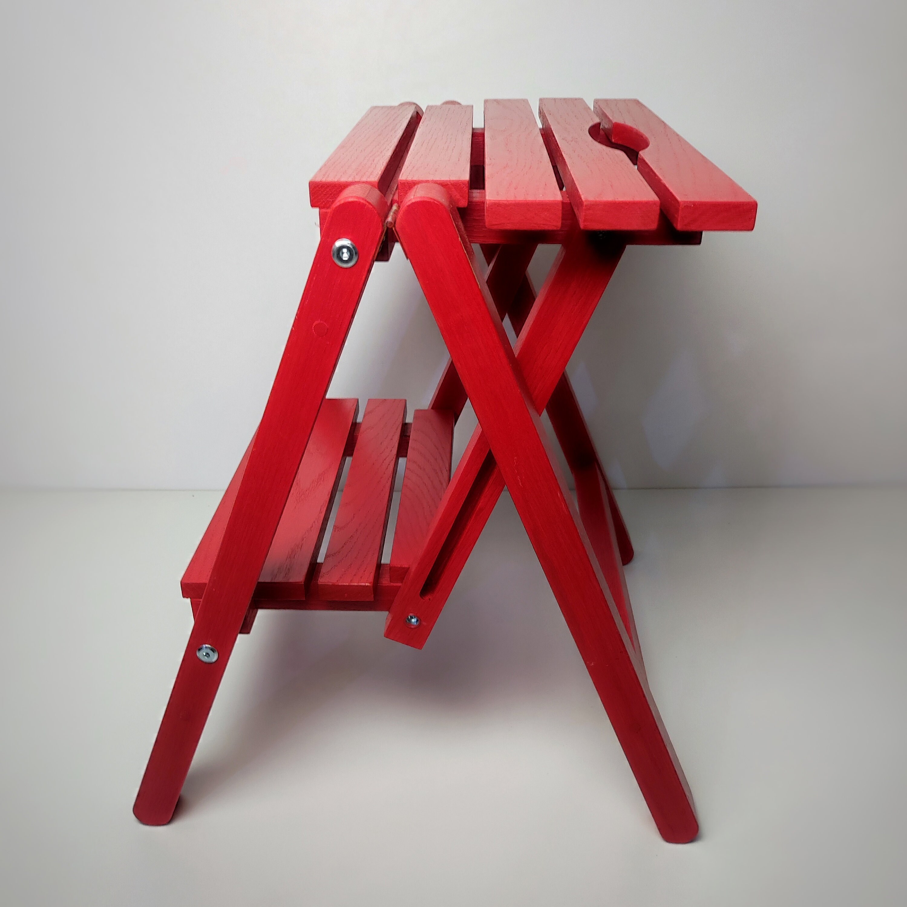 Red or CUSTOM Color Foldable Wood Step Stool, Library Ladder, 2-step ...